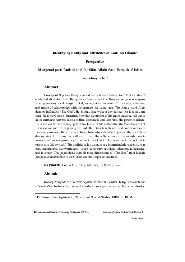(PDF) Identifying Entity and Attributes of God: An Islamic Perspective ...