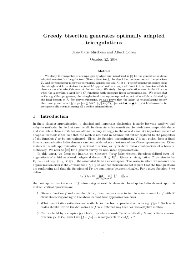 Pdf Greedy Bisection Generates Optimally Adapted Triangulations Albert Cohen