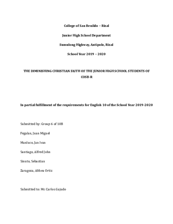 (PDF) THE DIMINISHING CHRISTIAN FAITH OF THE JUNIOR HIGH SCHOOL ...