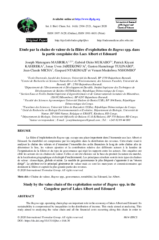 (PDF) Etude par la chaîne de valeur de la filière d’exploitation de ...