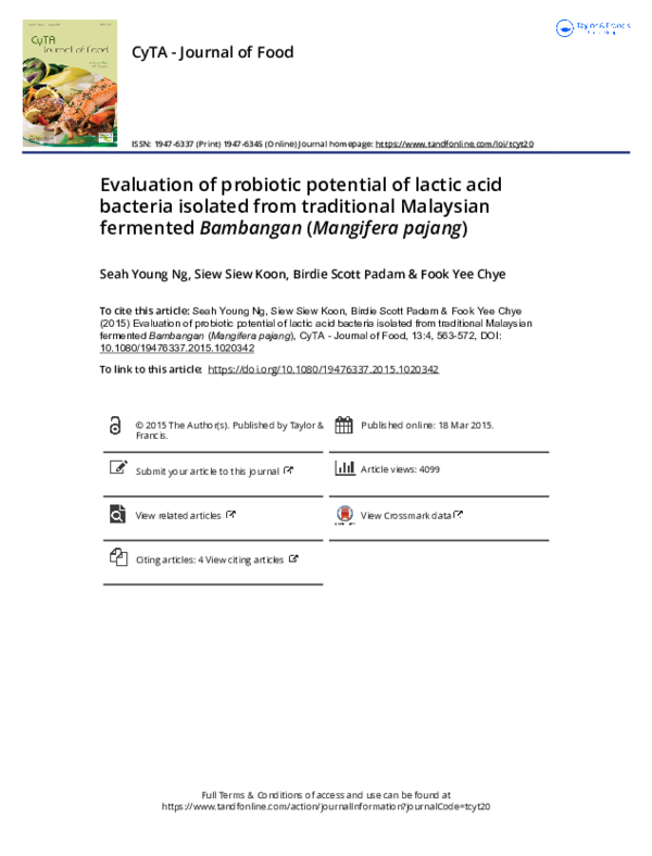 (PDF) Evaluation of probiotic potential of lactic acid bacteria isolated from traditional ...