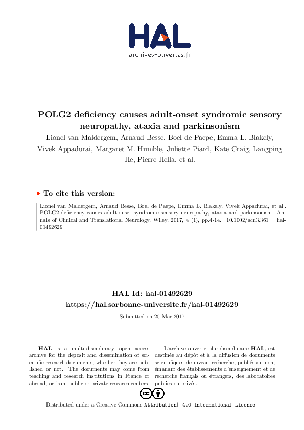 (PDF) POLG2 deficiency causes adult-onset syndromic sensory neuropathy ...