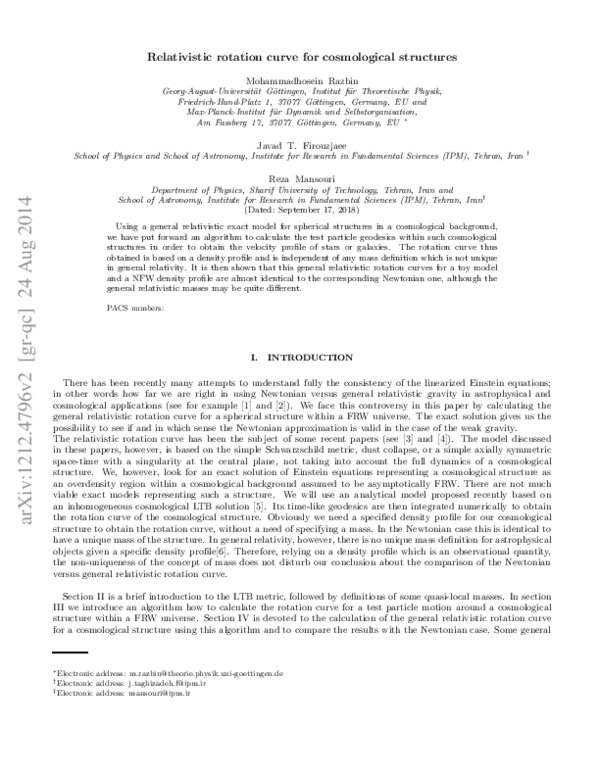 (PDF) Relativistic rotation curve for cosmological structures