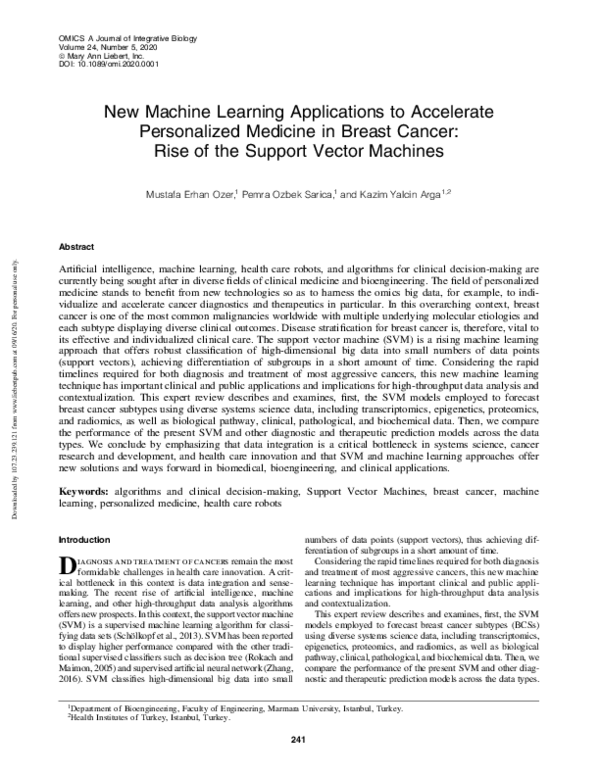 (PDF) New Machine Learning Applications to Accelerate Personalized Medicine in Breast Cancer ...