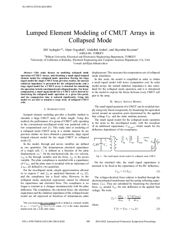 (PDF) Lumped element modeling of CMUT arrays in collapsed mode | hayrettin koymen - Academia.edu