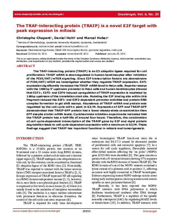 (PDF) The TRAF-interacting protein (TRAIP) is a novel E2F target with ...