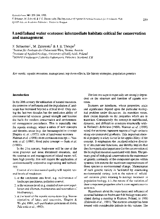 (PDF) Land/Inland water ecotones: intermediate habitats critical for ...