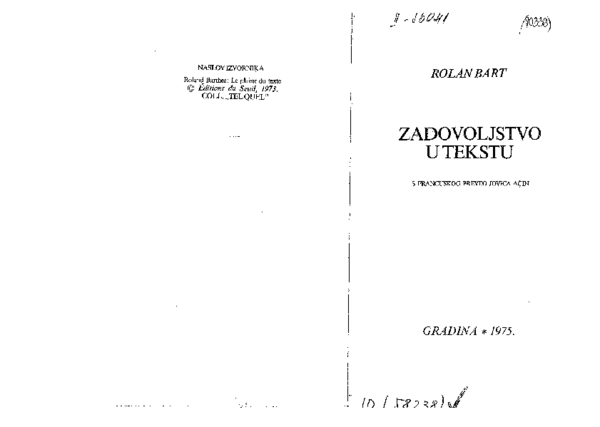 (PDF) ROLAN BART Zadovoljstvo u Tekstu