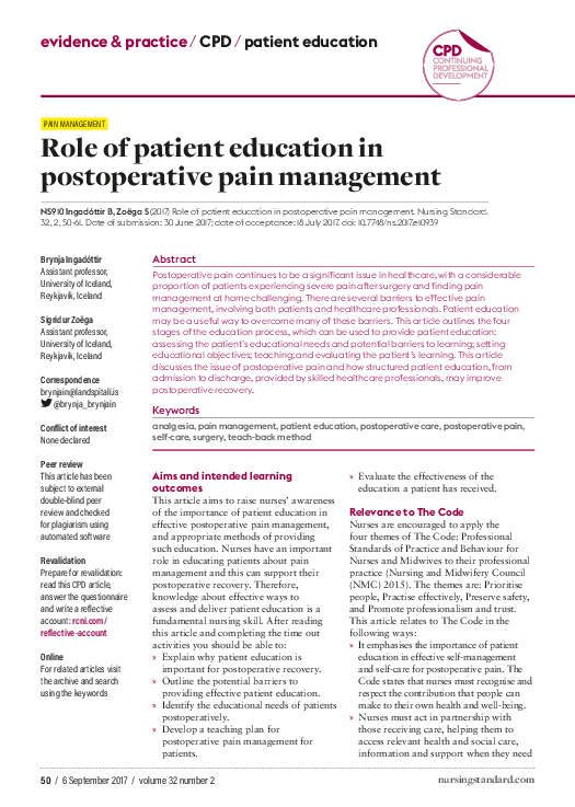 (PDF) Role of patient education in postoperative pain management