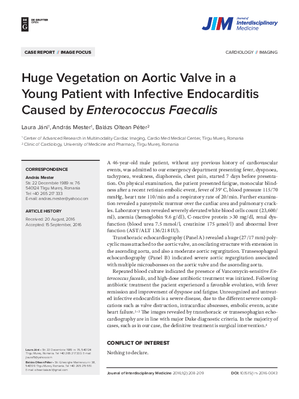 (PDF) Huge Vegetation on Aortic Valve in a Young Patient with Infective ...