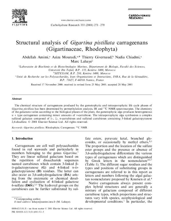 (PDF) Structural analysis of Gigartina pistillata carrageenans ...
