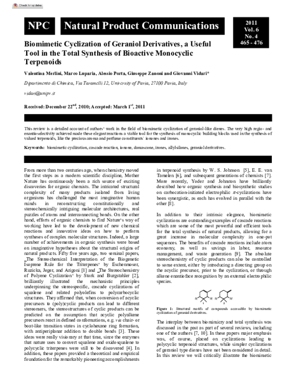 (PDF) Biomimetic cyclization of geraniol derivatives, a useful tool in ...