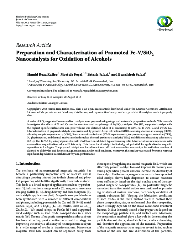 (PDF) Preparation and Characterization of Promoted Fe-V/SiO2 | Hamid ...