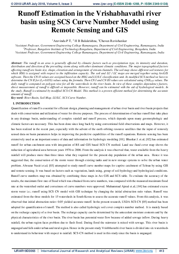 (PDF) Runoff Estimation in the Vrishabhavathi river basin using SCS ...