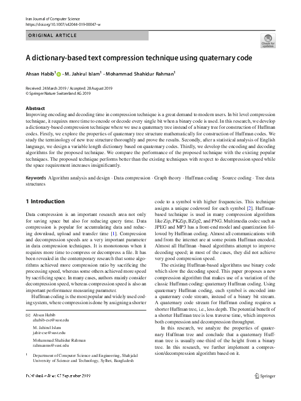 (PDF) A dictionary-based text compression technique using quaternary code