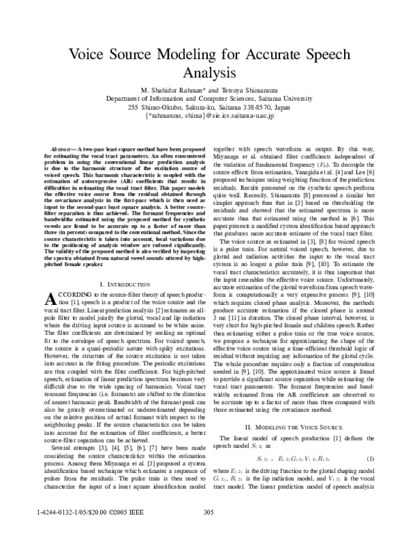 (PDF) Voice Source Modeling for Accurate Speech Analysis