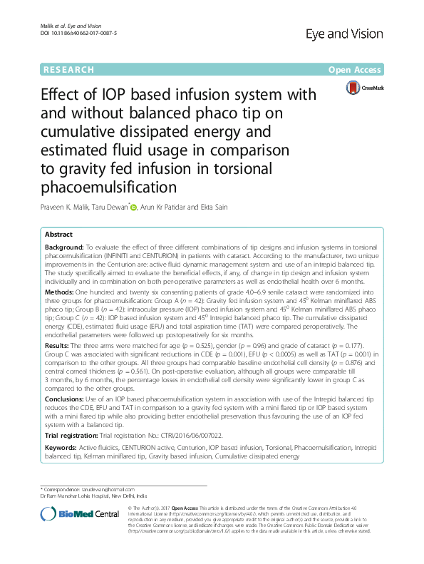 (PDF) Effect of IOP based infusion system with and without balanced ...