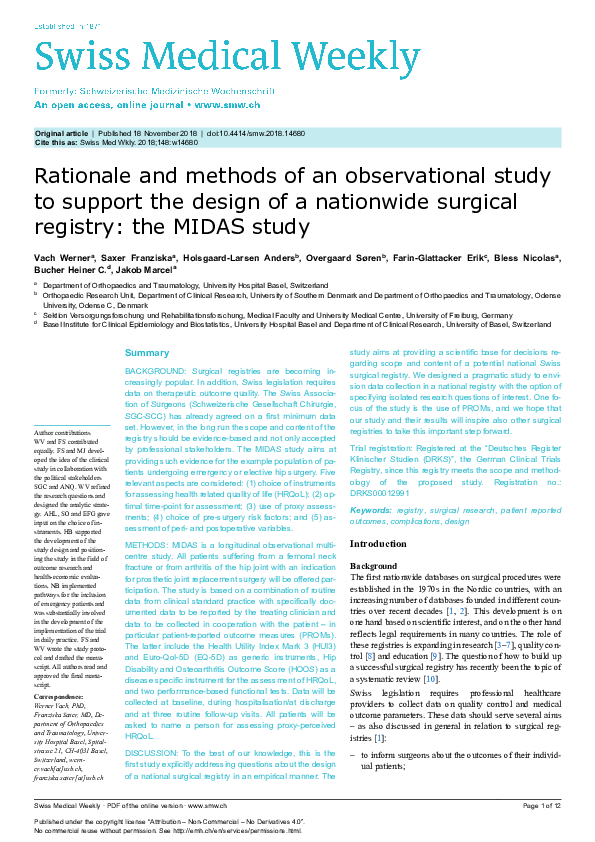 (PDF) Rationale and methods of an observational study to support the ...