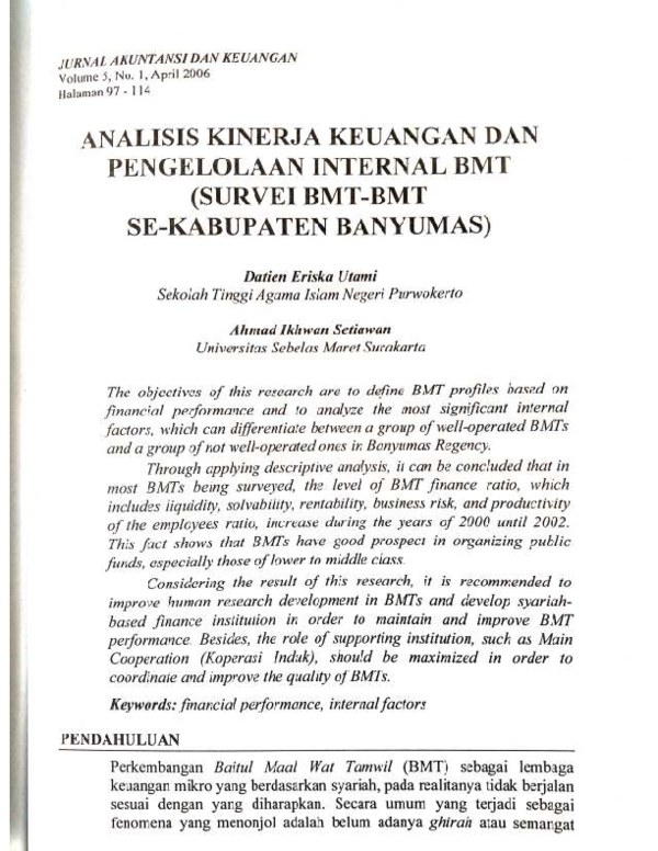(PDF) Analisis Kinerja Keuangan Dan Pengelolaan Internal BMT (Studi Kasus Pada BMT-BMT DI Kota ...