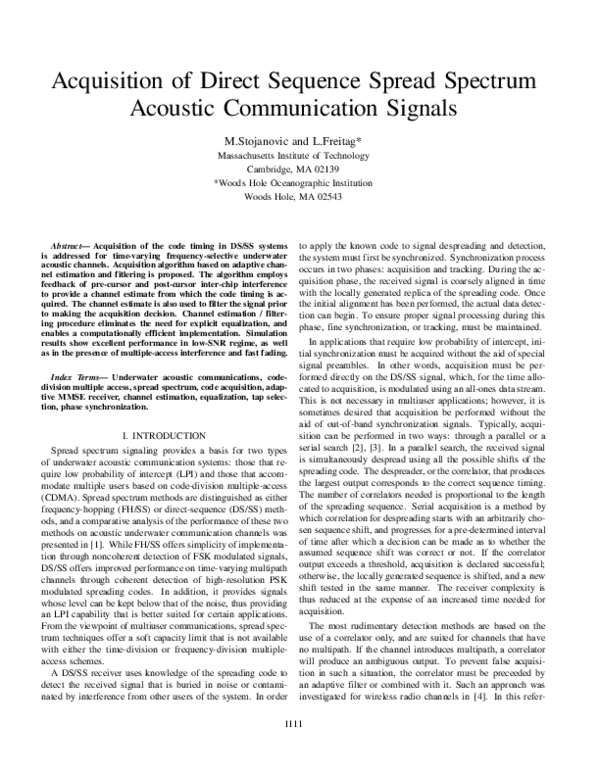 (PDF) Acquisition of direct sequence spread spectrum acoustic communication signals