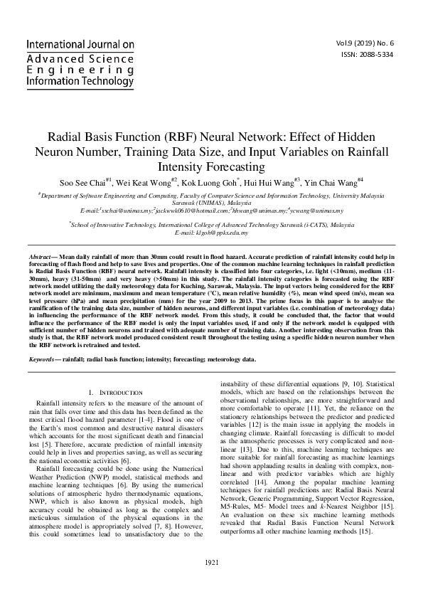 (PDF) Radial Basis Function (RBF) Neural Network: Effect of Hidden Neuron Number, Training Data ...