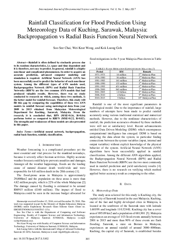 Pdf Rainfall Classification For Flood Prediction Using Meteorology