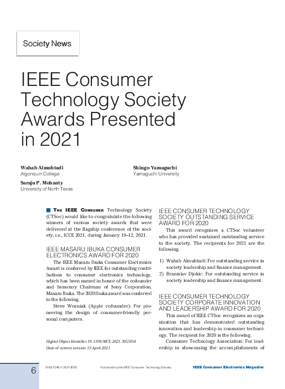(PDF) IEEE Consumer Technology Society Awards Presented in 2021