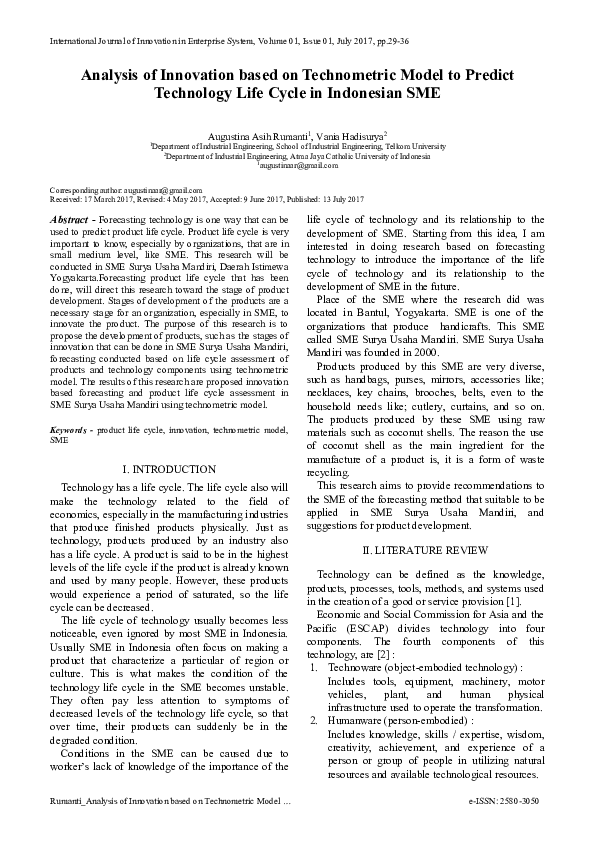 (PDF) Analysis of Innovation based on Technometric Model to Predict ...