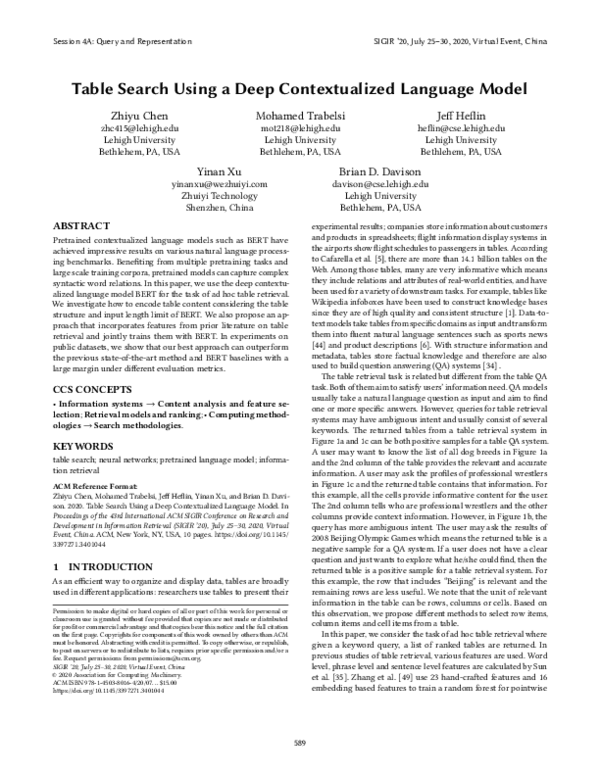 Pdf Table Search Using A Deep Contextualized Language Model