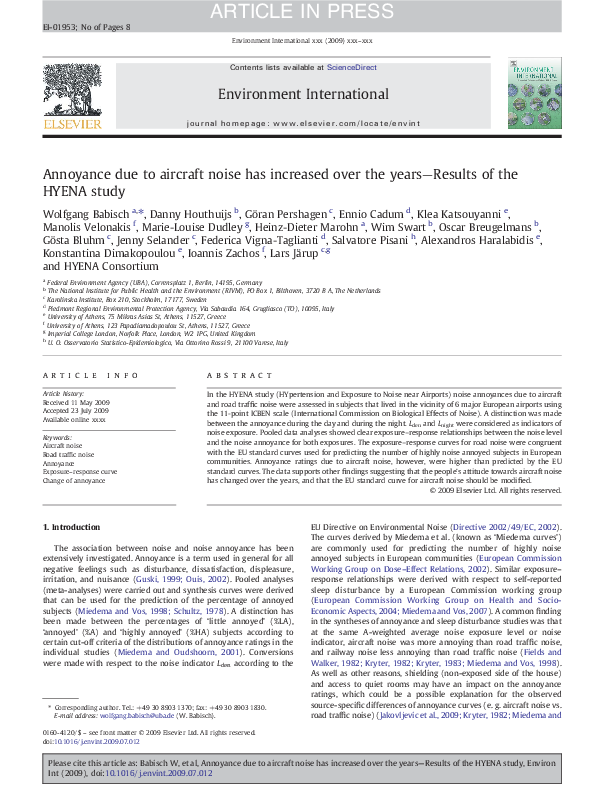 (PDF) Annoyance due to aircraft noise has increased over the years ...