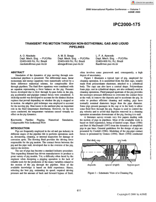 (PDF) Transient Pig Motion Through Non-Isothermal Gas and Liquid Pipelines