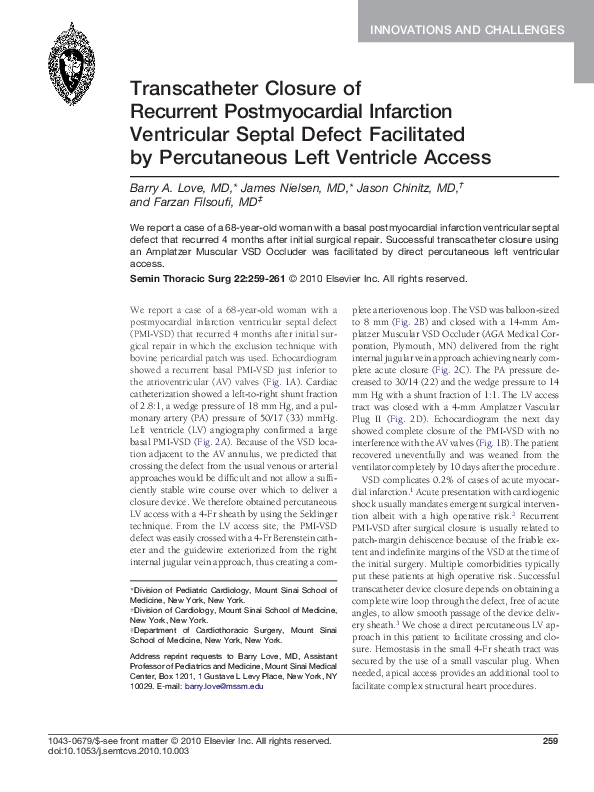(PDF) Transcatheter closure of recurrent postmyocardial infarction ...
