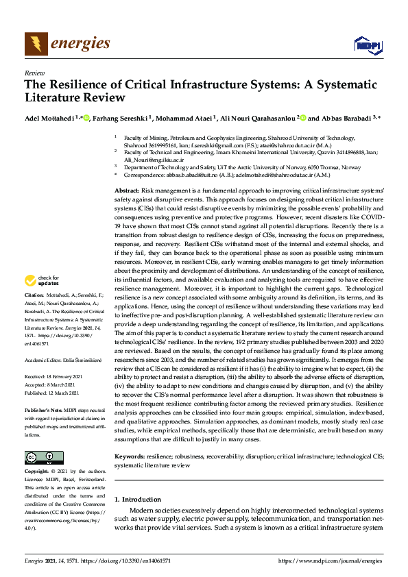 (PDF) The Resilience of Critical Infrastructure Systems: A Systematic Literature Review