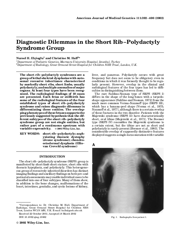 (PDF) Diagnostic dilemmas in the short rib-polydactyly syndrome group ...