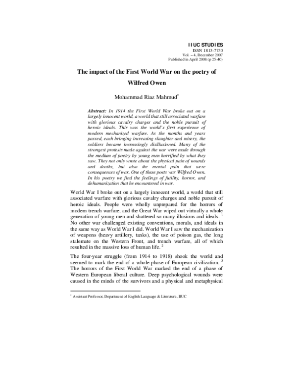 (PDF) The impact of the First World War on the poetry of Wilfred Owen