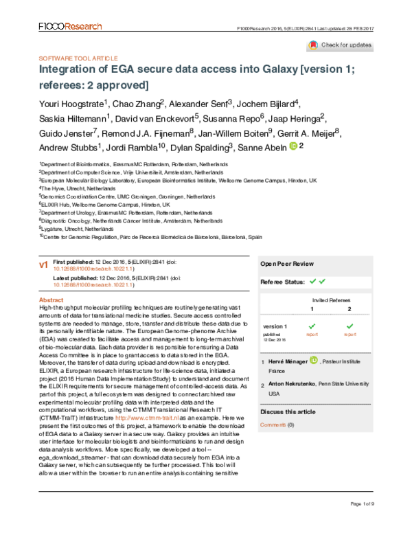 (PDF) Integration of EGA secure data access into Galaxy