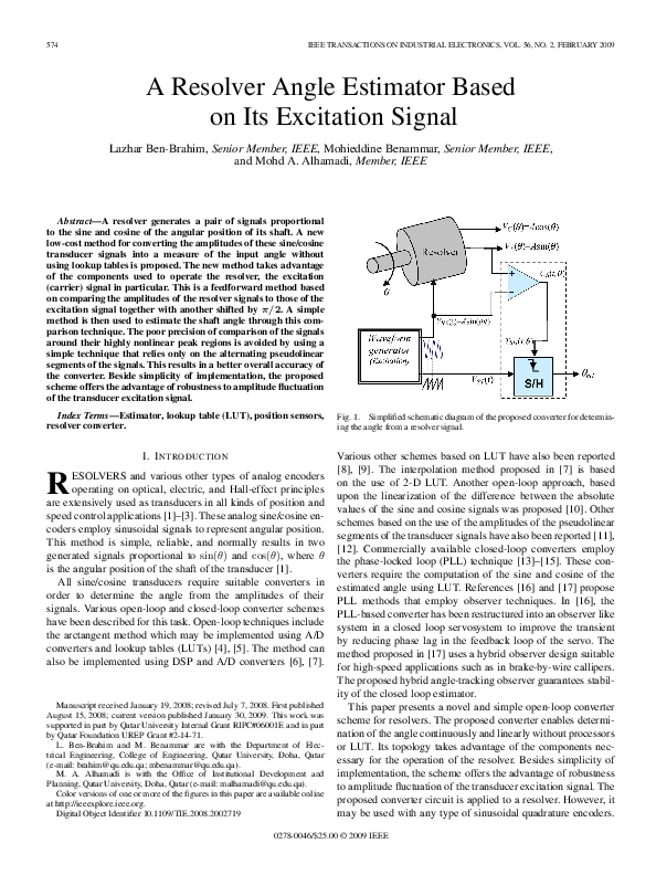 (PDF) A Resolver Angle Estimator Based on Its Excitation Signal