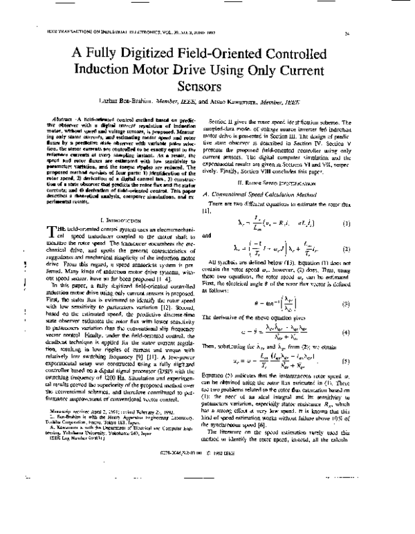 Pdf A Fully Digitized Field Oriented Controlled Induction Motor Drive Using Only Current Sensors