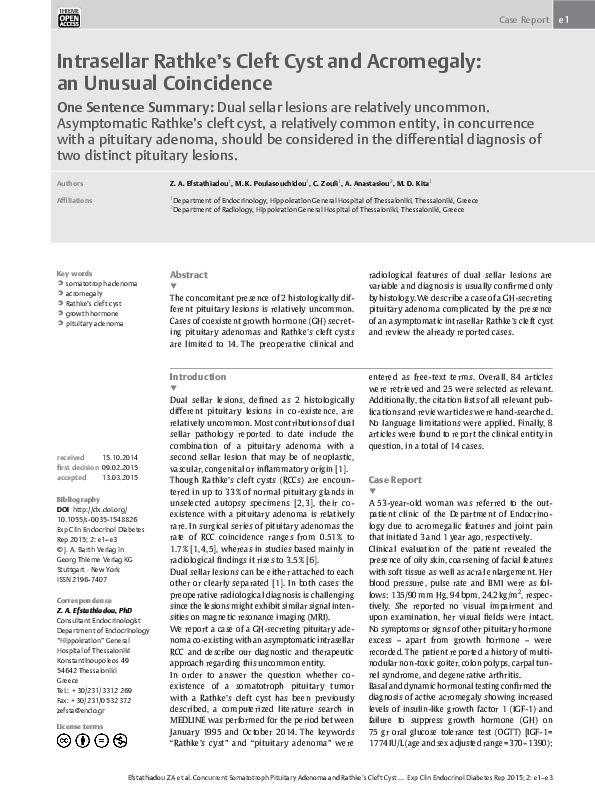 (PDF) Intrasellar Rathke’s Cleft Cyst and Acromegaly: an Unusual ...