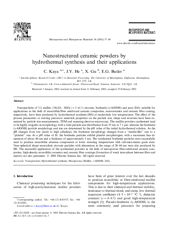 (PDF) Nanostructured ceramic powders by hydrothermal synthesis and ...