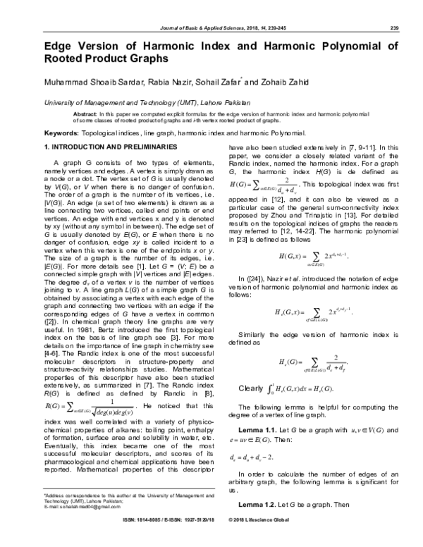 (PDF) Edge Version of Harmonic Index and Harmonic Polynomial of Rooted Product Graphs
