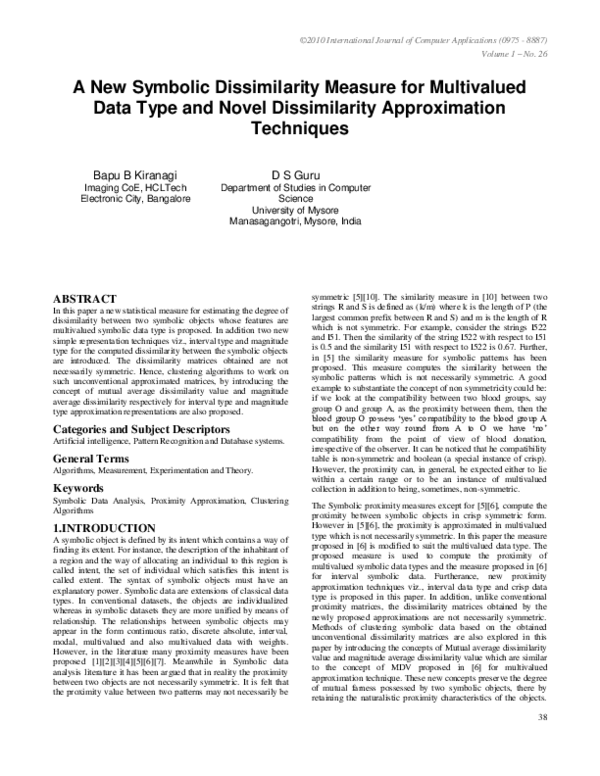 (PDF) A New Symbolic Dissimilarity Measure for Multivalued Data Type and Novel Dissimilarity ...