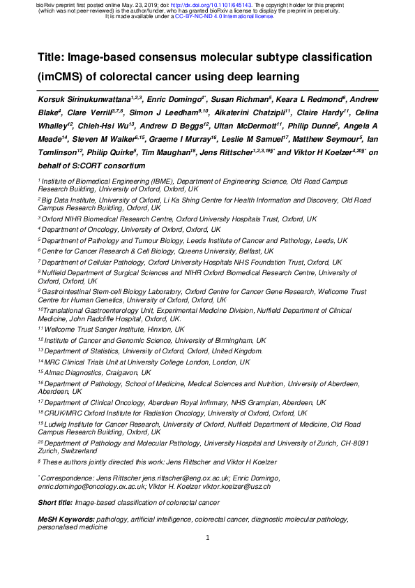 (PDF) Image-based consensus molecular subtype classification (imCMS) of ...