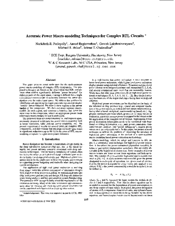 (PDF) Accurate Power Macro-modeling Techniques for Complex RTL Circuits