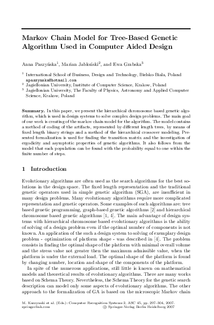 Pdf Markov Chain Model For Tree Based Genetic Algorithm Used In