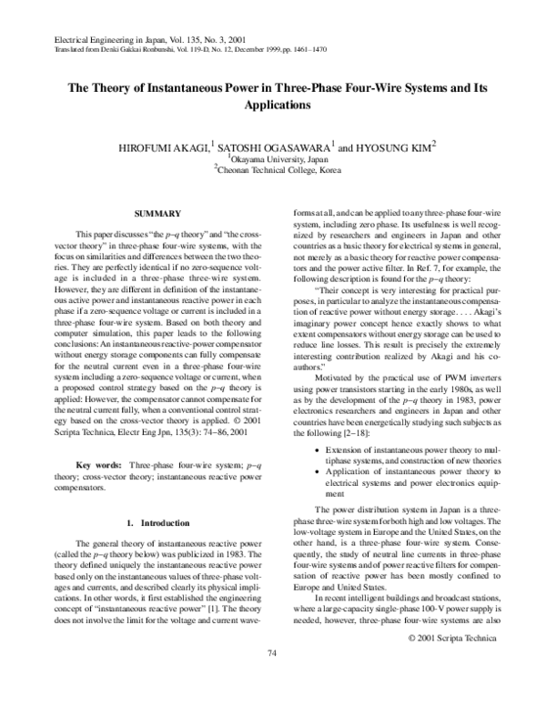 (PDF) The theory of instantaneous power in three-phase four-wire ...