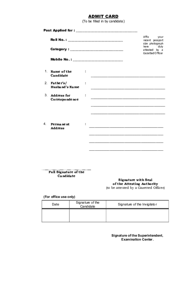 (PDF) Admit Card Format 0