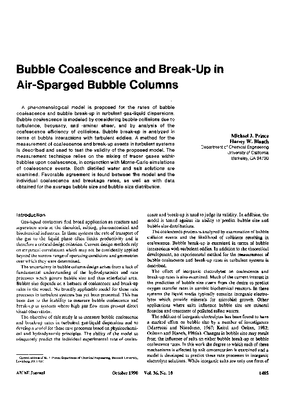 Pdf Bubble Coalescence And Break Up In Air Sparged Bubble Columns