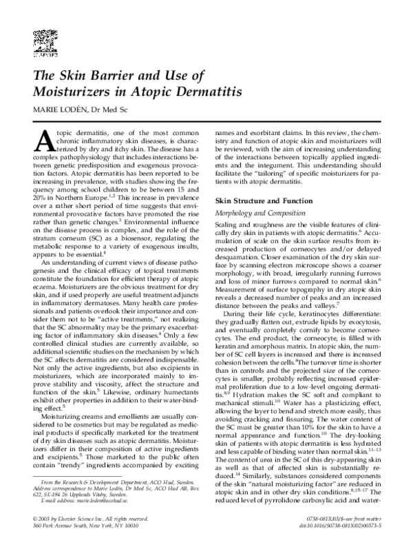 (PDF) The skin barrier and use of moisturizers in atopic dermatitis