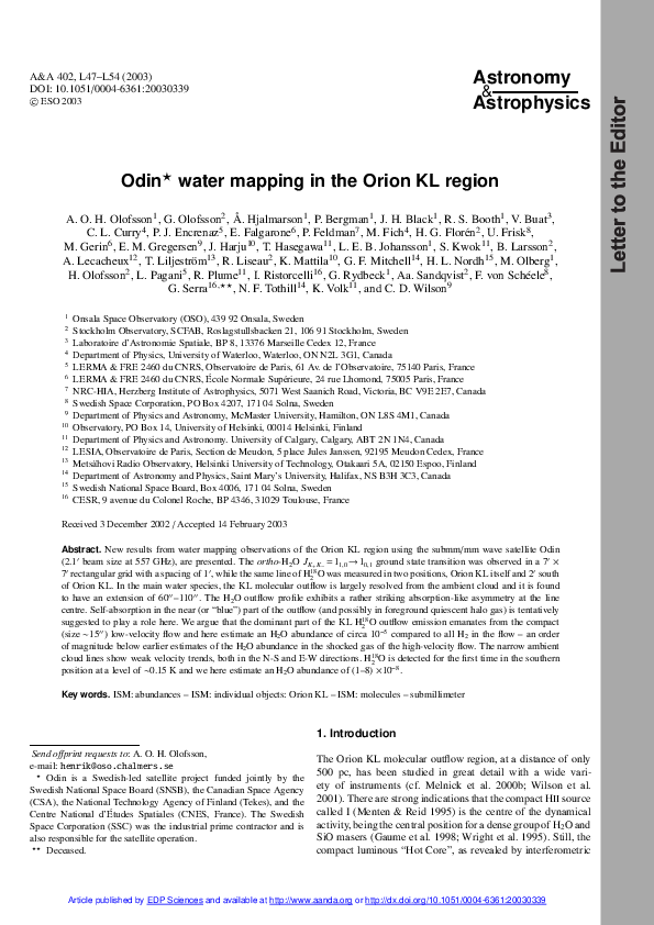 (PDF) Odin water mapping in the Orion KL region